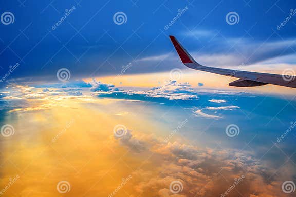 Sunset Sky from the Airplane Window Stock Image - Image of aviation ...