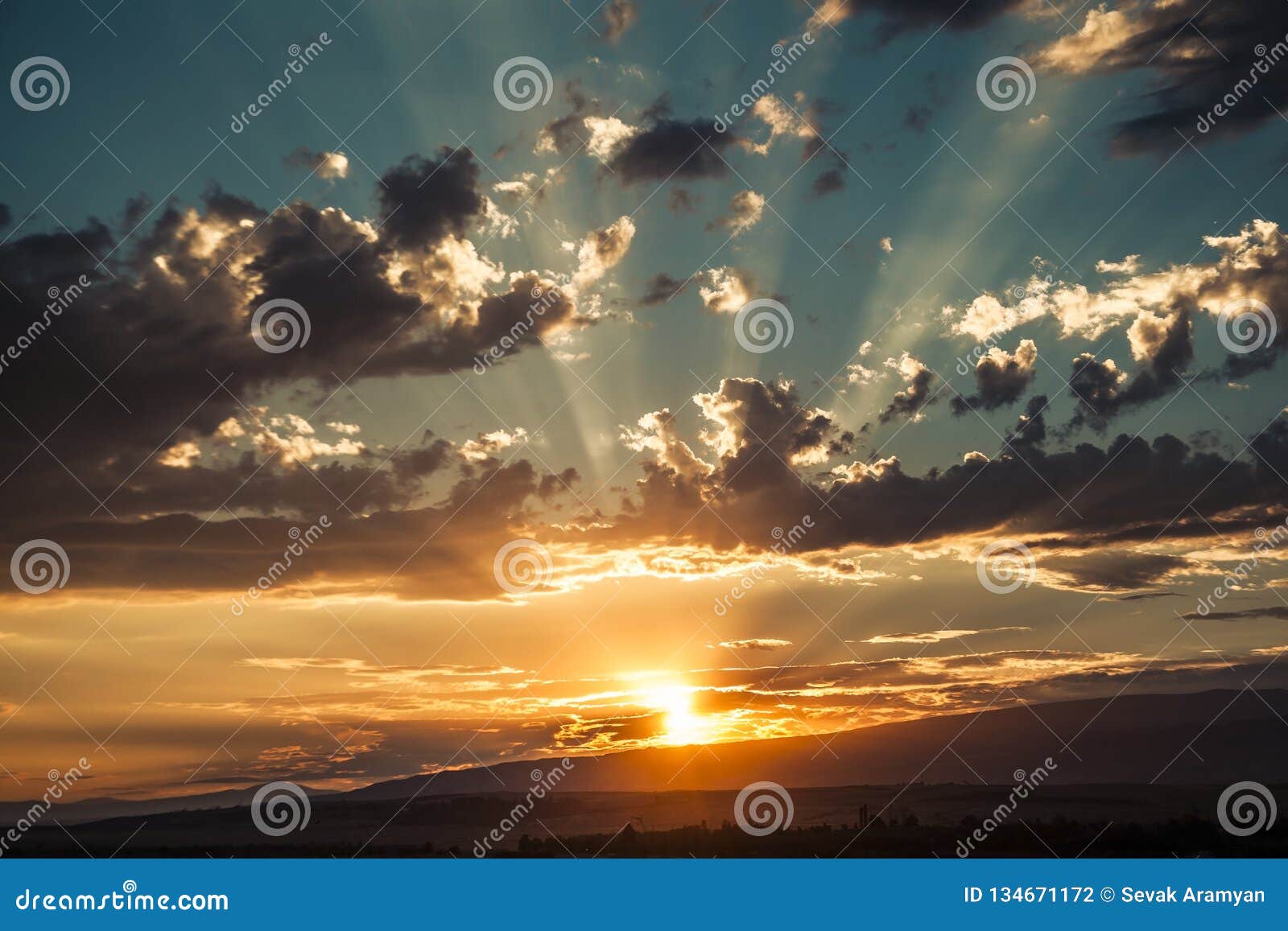 Sunset Sky with Beam of Light in Evening. Stock Photo - Image of orange ...