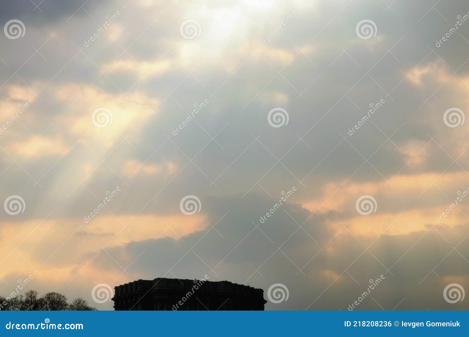 Sunset Sky with Clouds, Light Rays and Other Atmospheric Effect. Golden ...