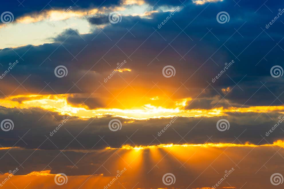 Sunset Sky with Sunset Clouds and Sun Rays Stock Image - Image of ...