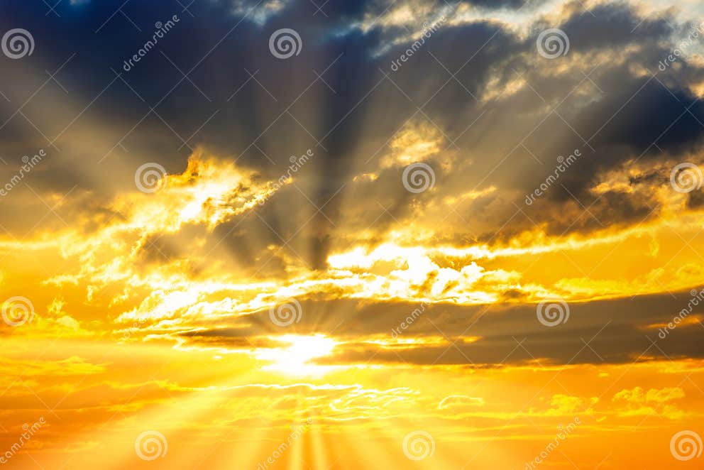 Sunset Sky with Sunset Clouds and Sun Rays Stock Image - Image of ...