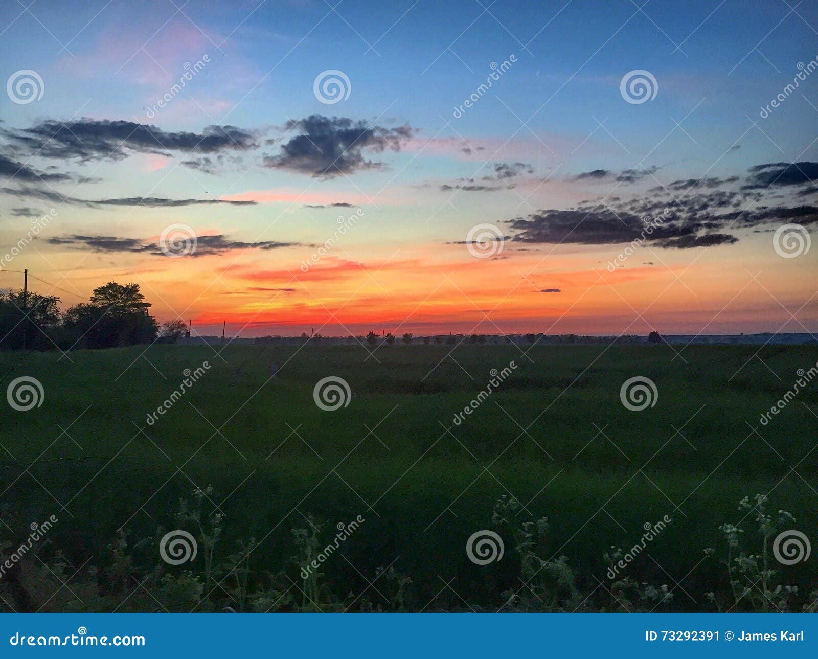 Sunset stock image. Image of summer, countryside, fields - 73292391