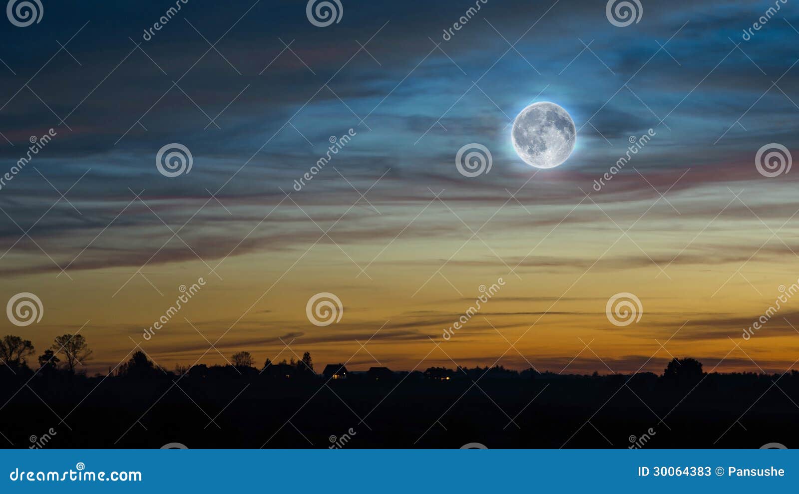 Sunset Sky with the Full Moon Stock Image - Image of blue, dark: 30064383