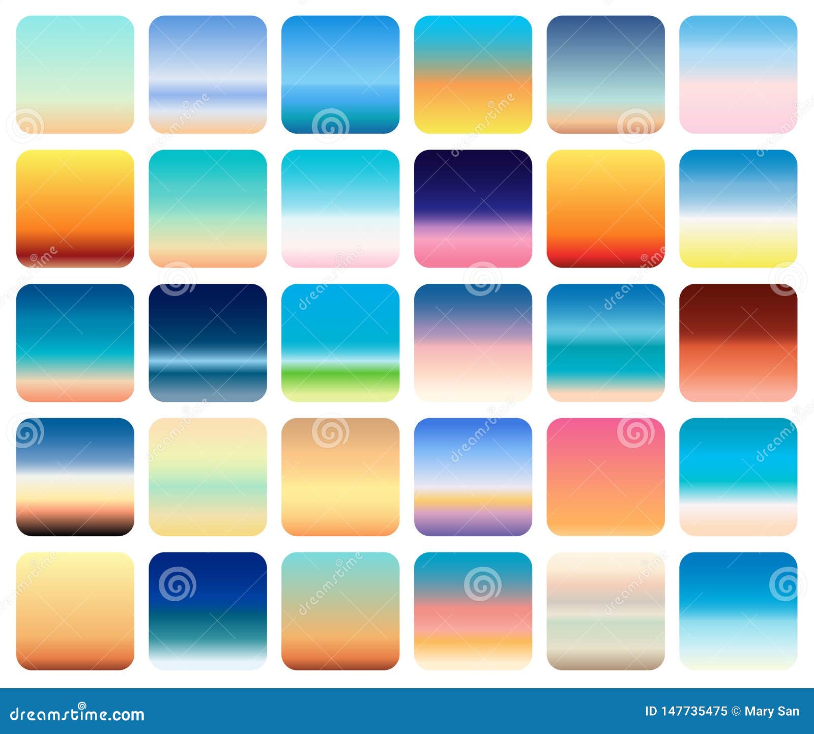 30 Sunset Sky Gradients Backgrounds Set Vector. Sunset and Sea Colors ...