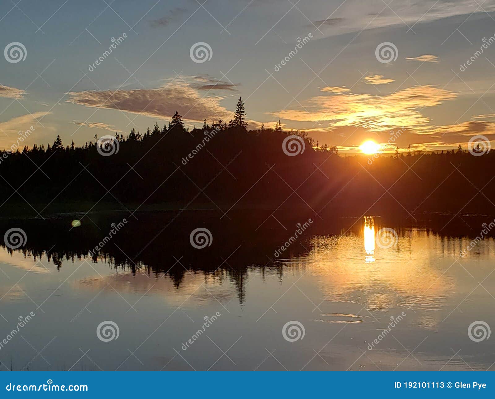 Sunset Sky in Mirror Lake stock image. Image of pond - 192101113