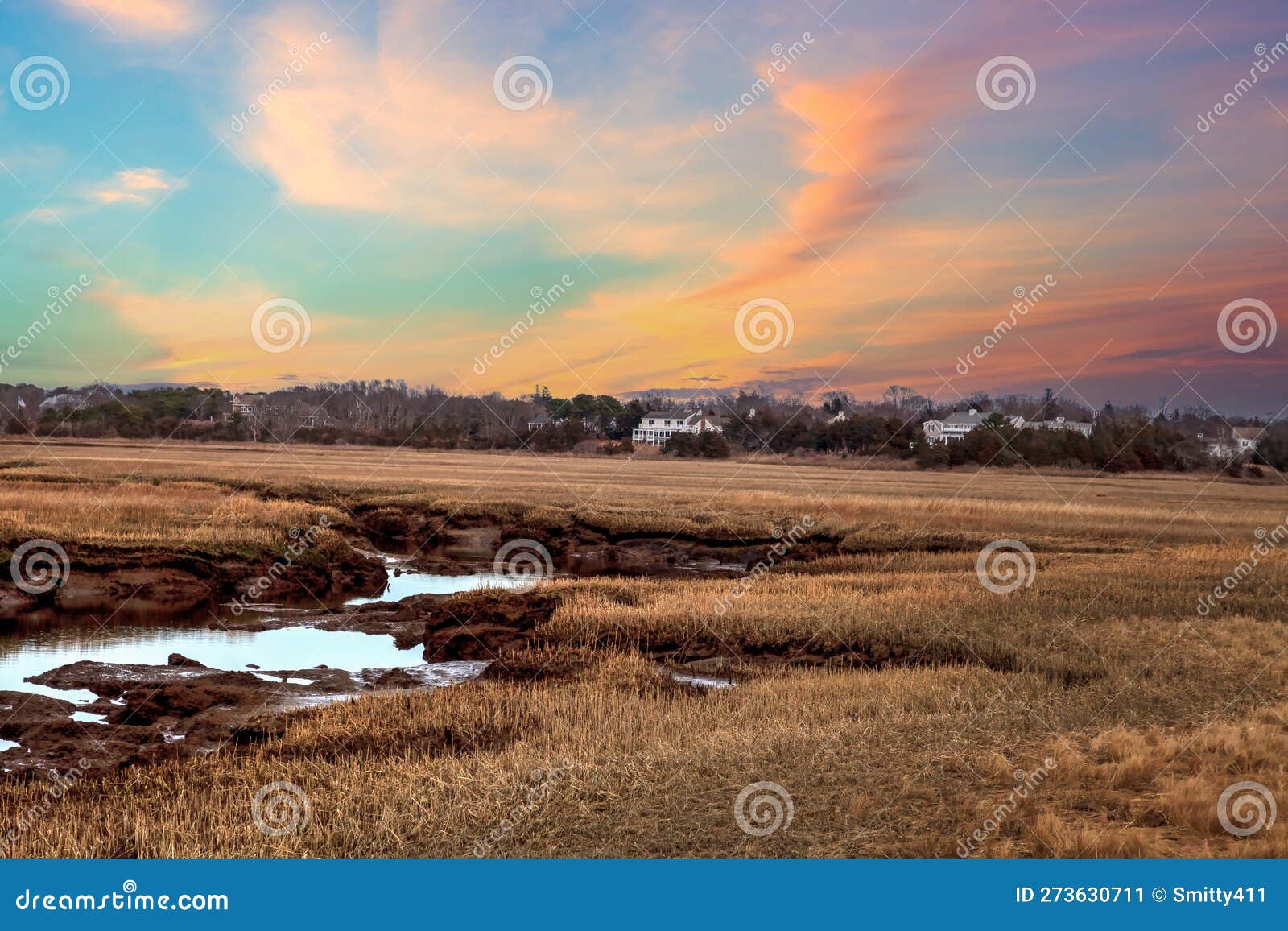Sunset Sky Over the Marsh and Sesuit Creek in East Dennis in Winter ...