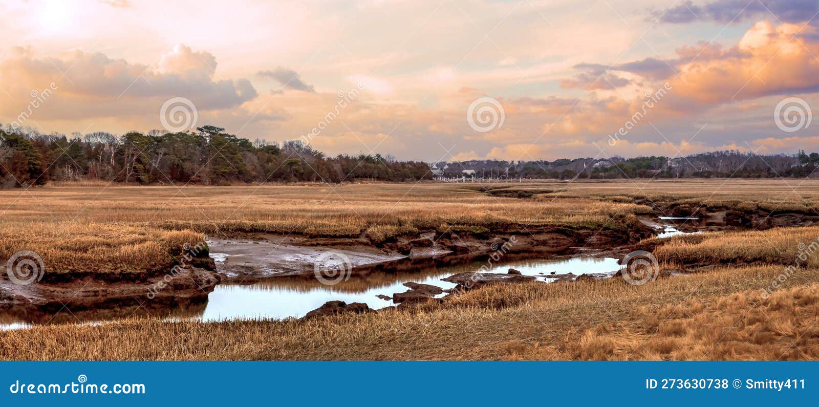 Sunset Sky Over the Marsh and Sesuit Creek in East Dennis in Winter ...
