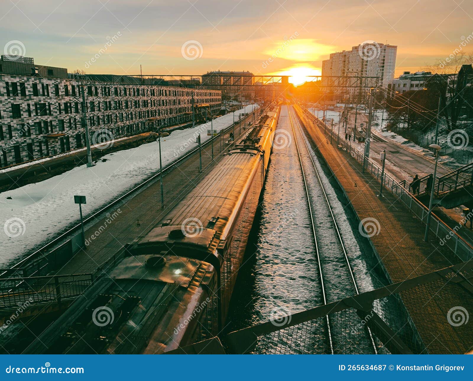 Sunset Sky Over the Train Station and Railway in City Stock Image ...