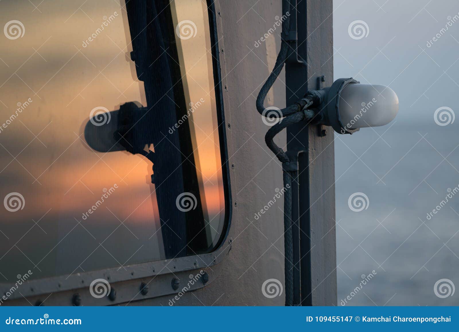 Sunset Sky Reflect on the Navy Ship`s Window Stock Image - Image of ...