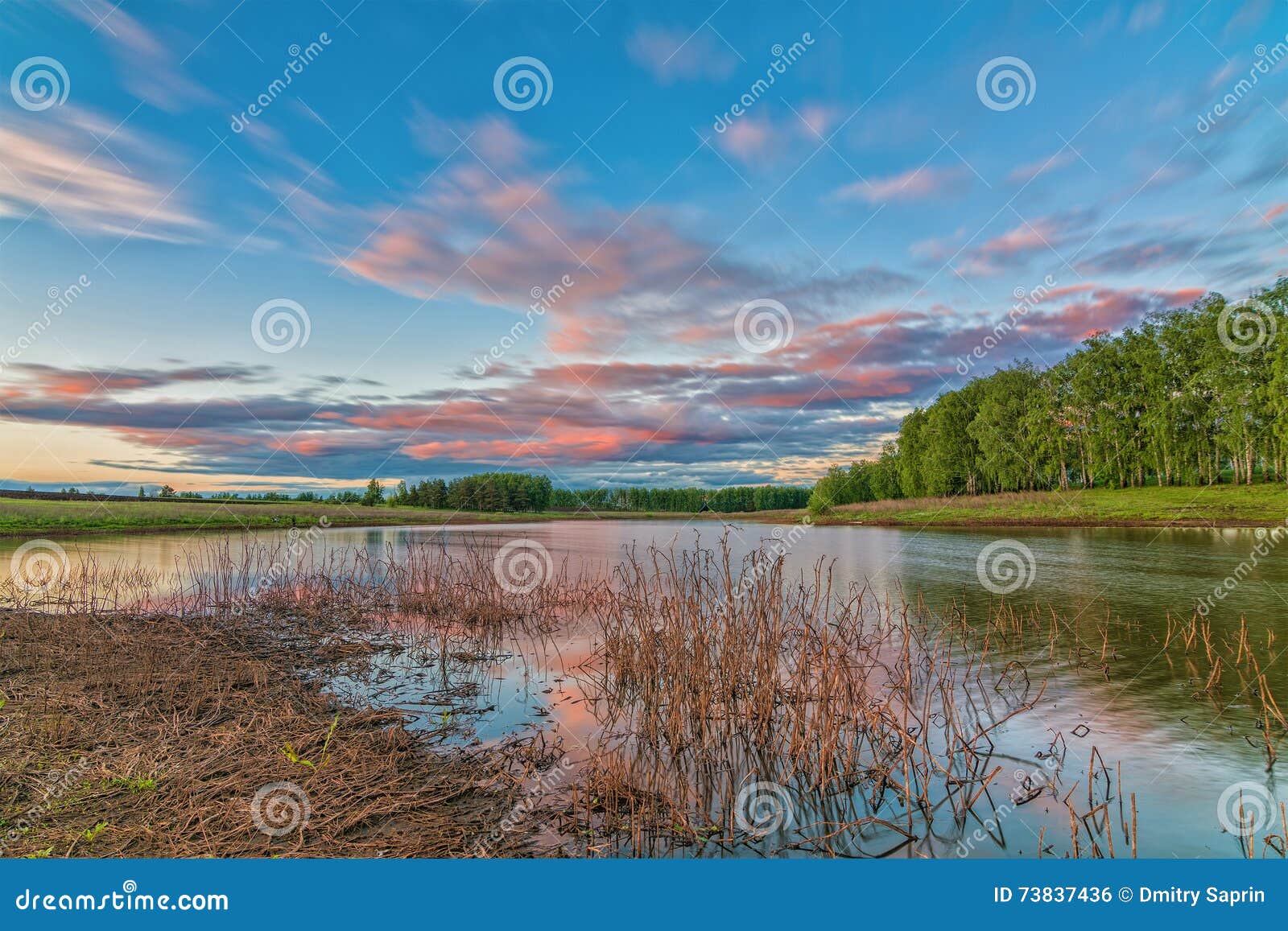 Sunset Sky Reflected in a Pond Stock Photo - Image of pond, river: 73837436