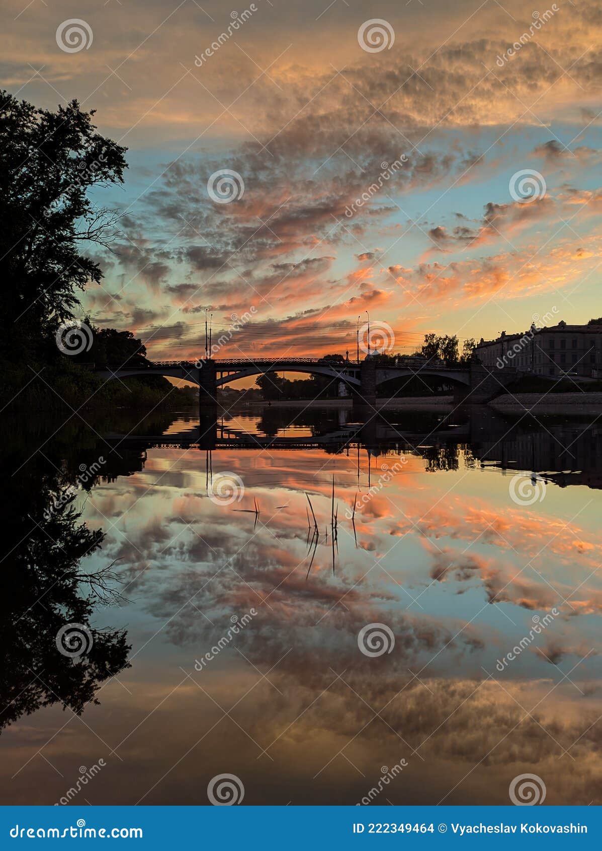 Sunset Sky Reflected in Water with a Centered Horizon Stock Photo ...