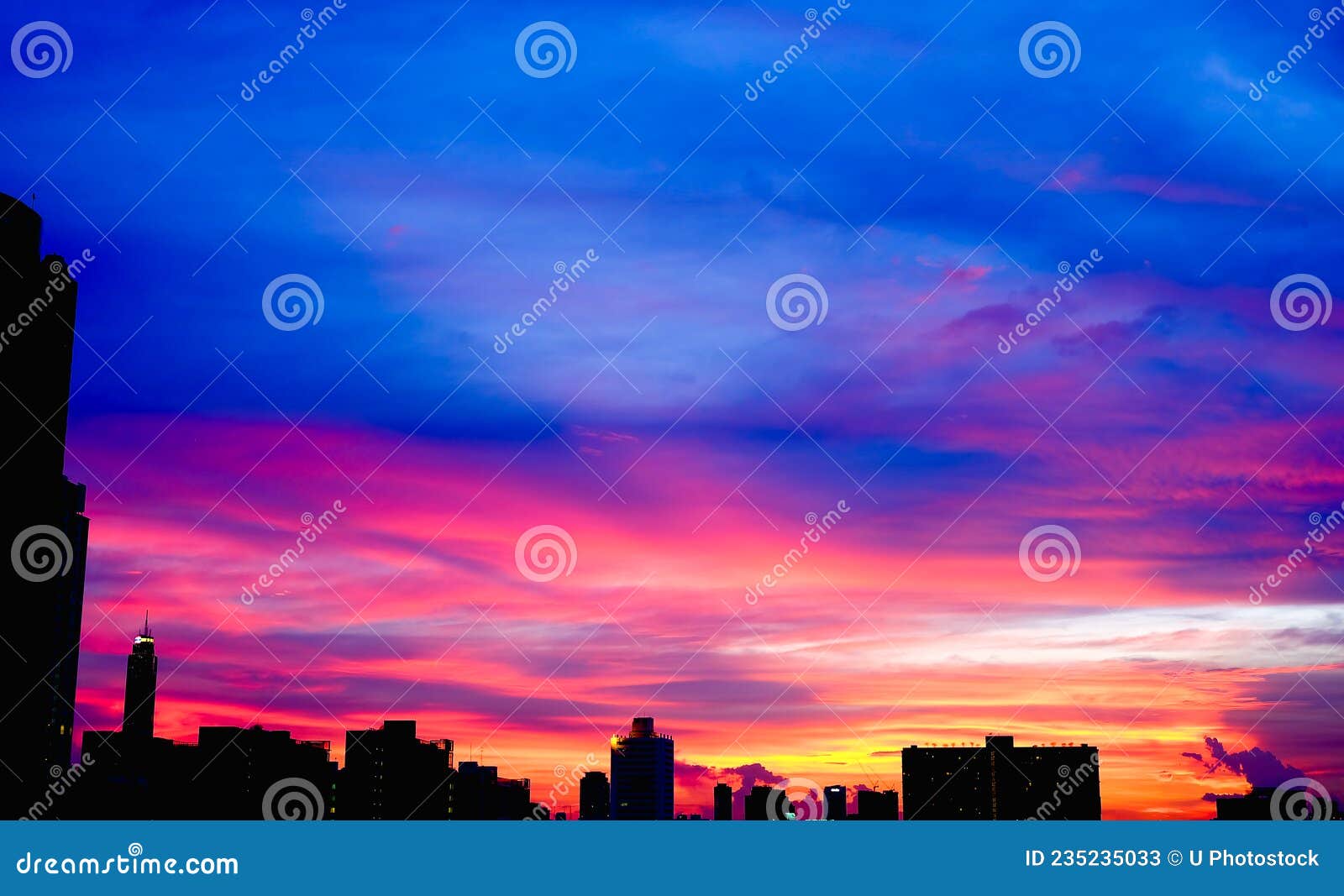 Sunset sky with skyscraper stock image. Image of skyscraper - 235235033