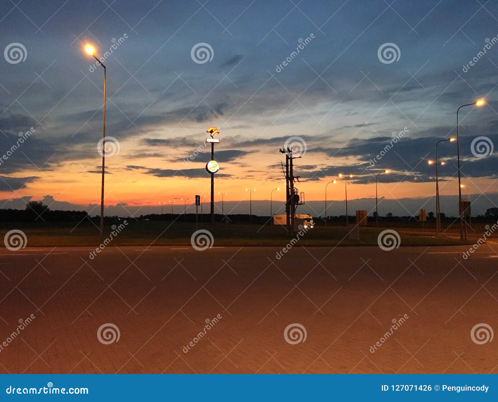 Sunset on the road stock photo. Image of road, sunset - 127071426
