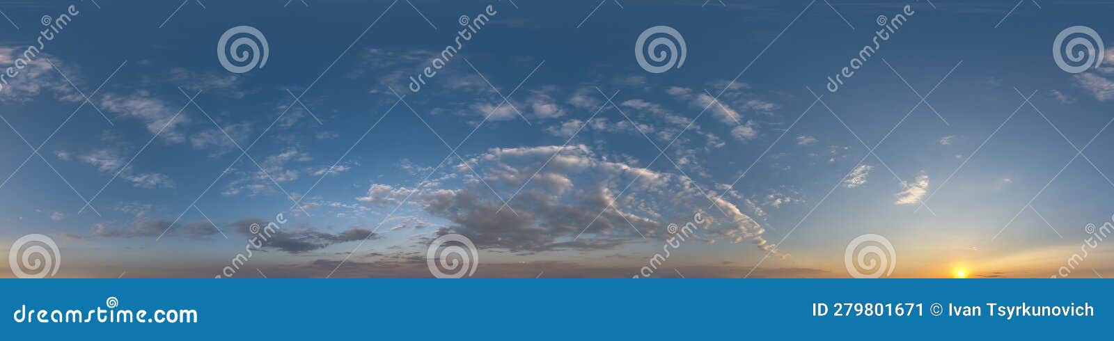 Sunset Skydome With Evening Clouds As Seamless Hdri 360 Panorama View ...