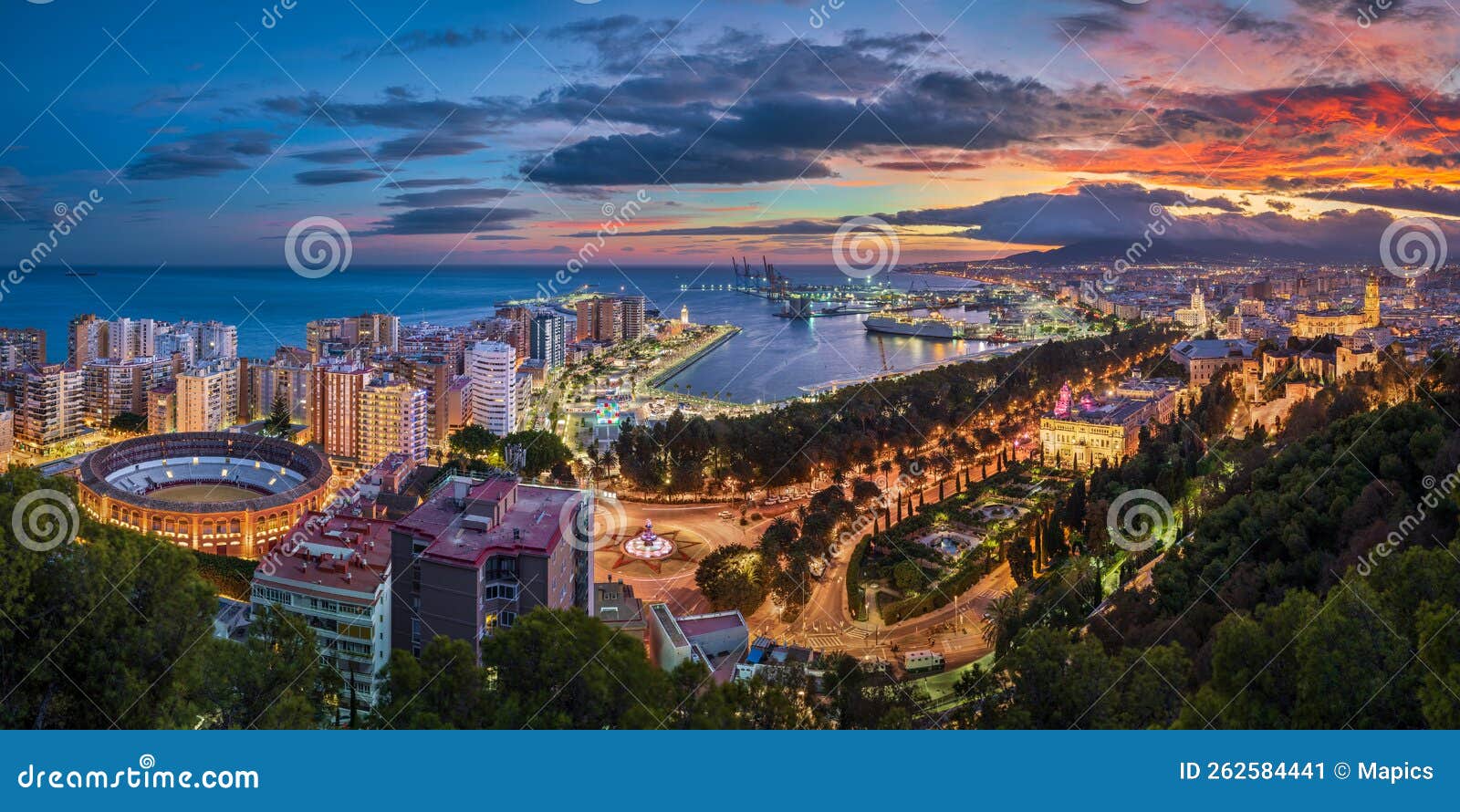 Sunset Skyline of Malaga, Spain Stock Image - Image of hotel, tourism ...