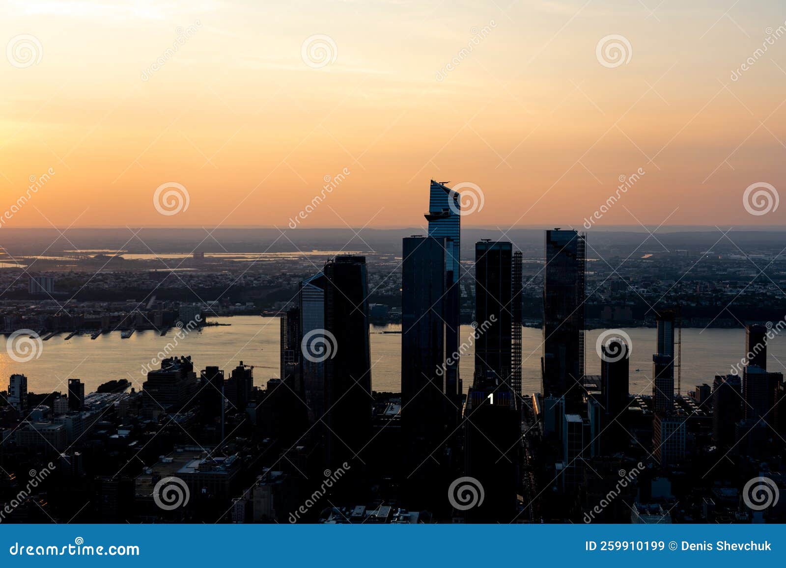 Sunset Skyline View of New York Hudson Yards. Falling Dusk Stock Image ...