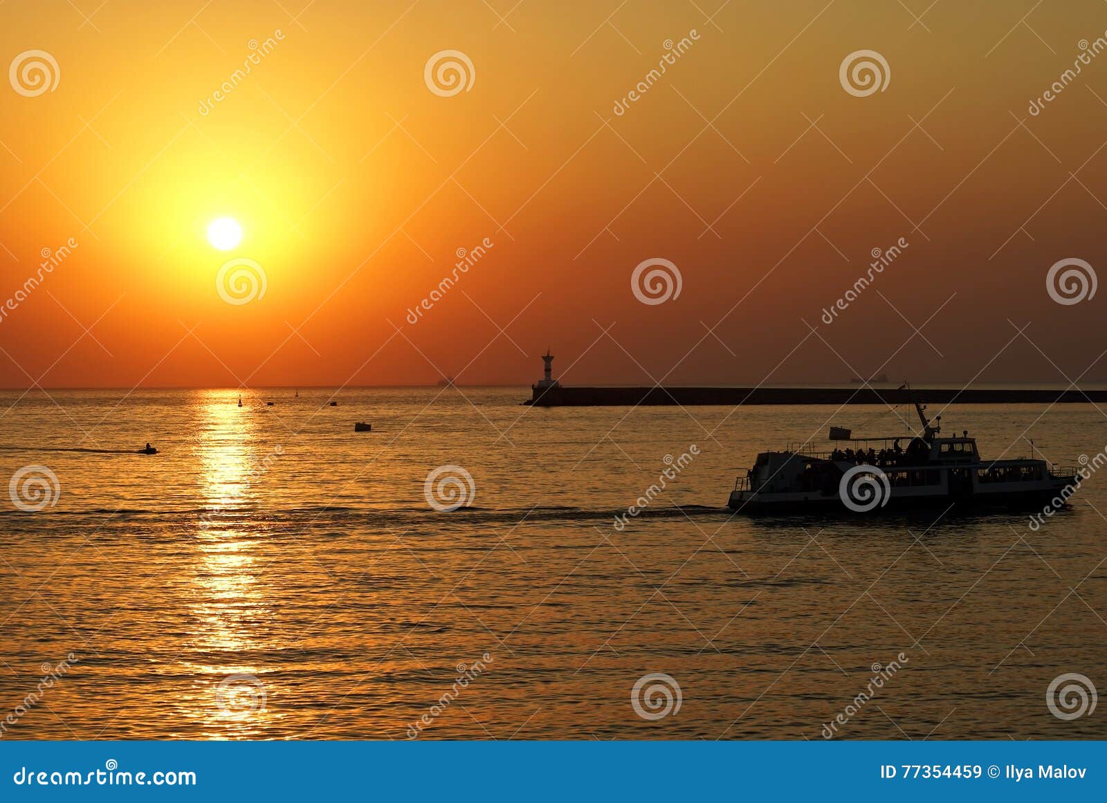 Sunset with small boat stock image. Image of abstract - 77354459
