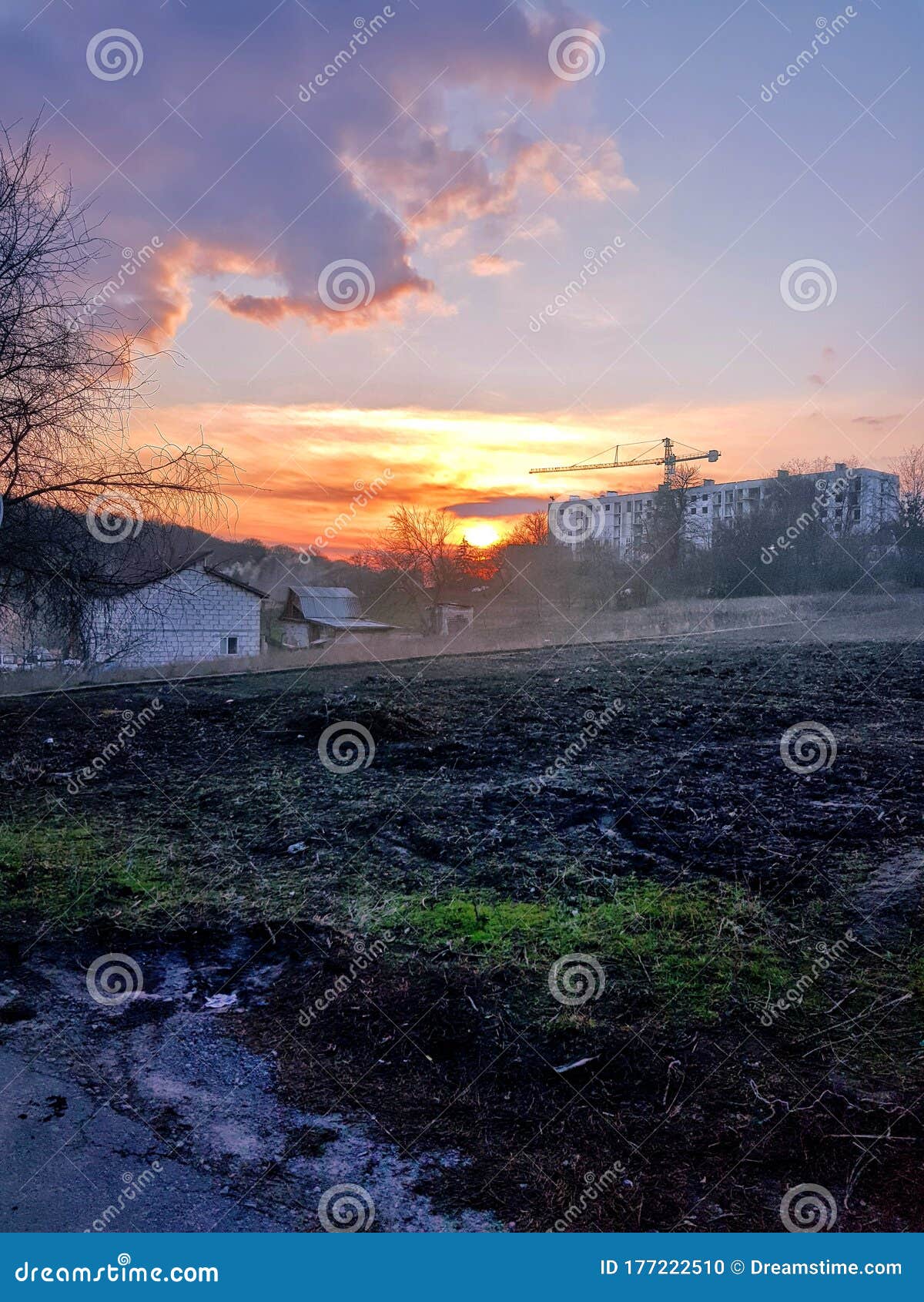 Sunset in small city stock photo. Image of city, view - 177222510