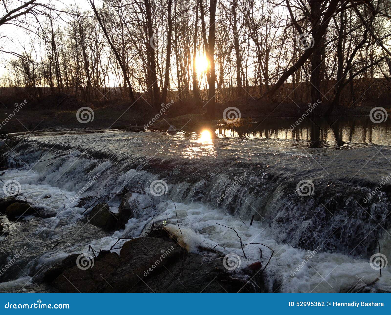 Sunset stock photo. Image of tree, splatter, river, waterfall - 52995362