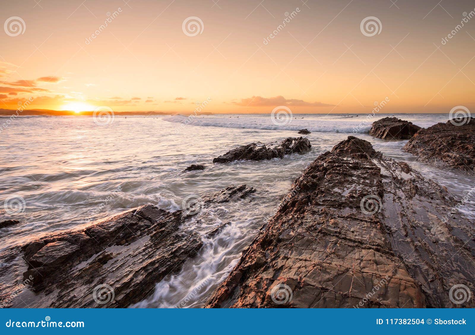 Sunset at Snapper Rocks, Coolangatta, Australia Stock Photo - Image of ...