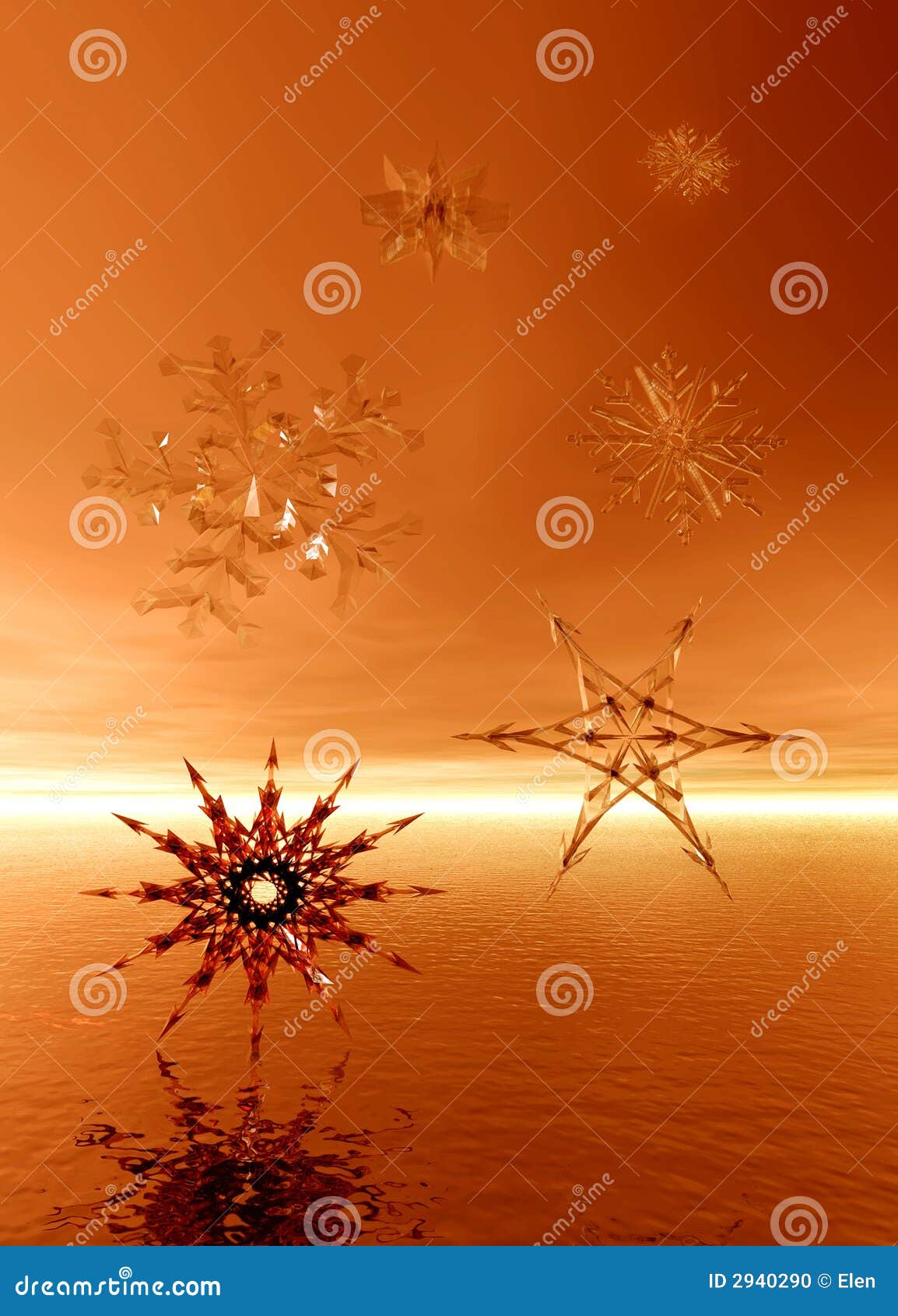 Sunset and snowflakes stock illustration. Illustration of background ...