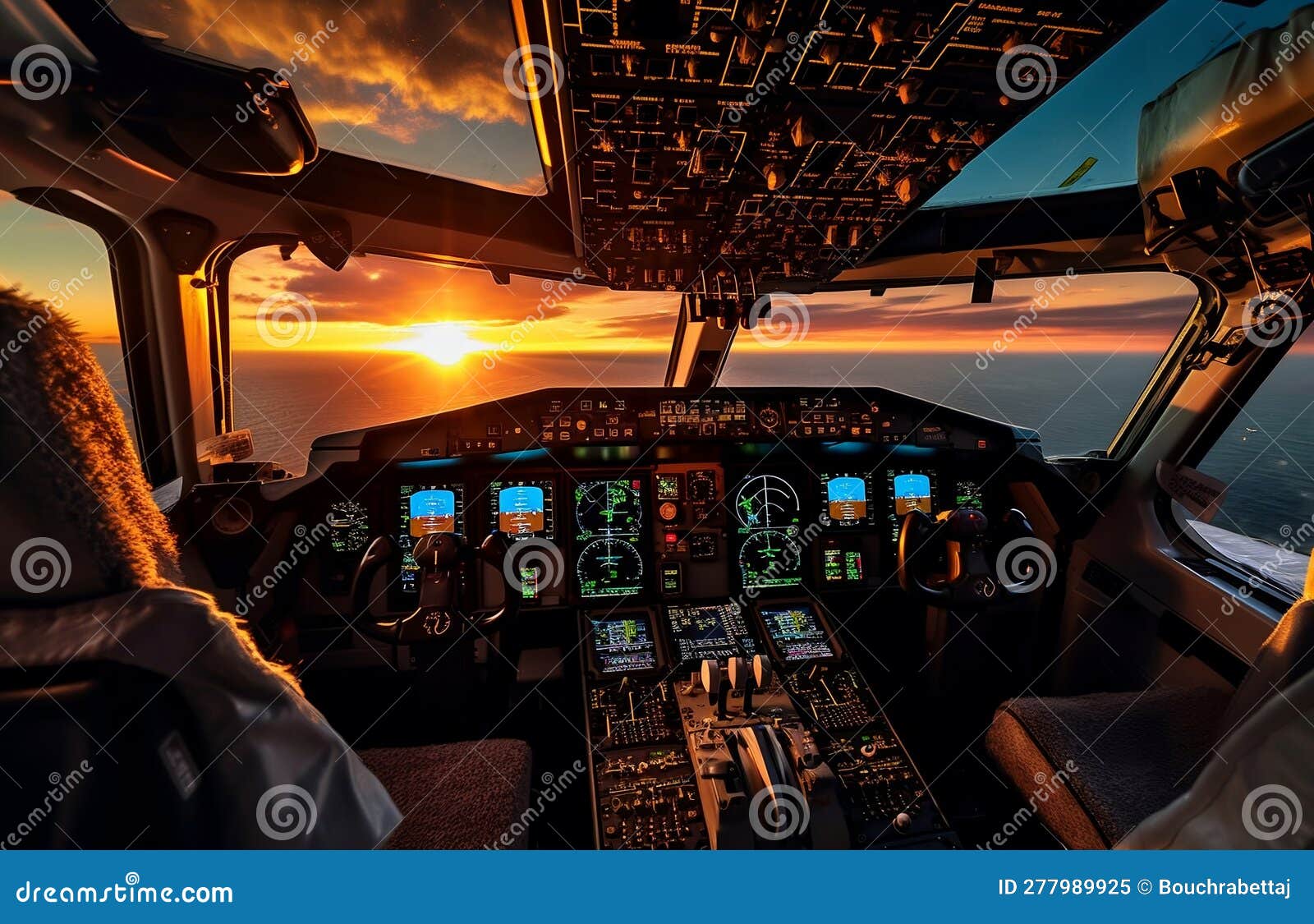 Sunset Soaring, Cockpit View of a Modern Airplane in Flight with the ...