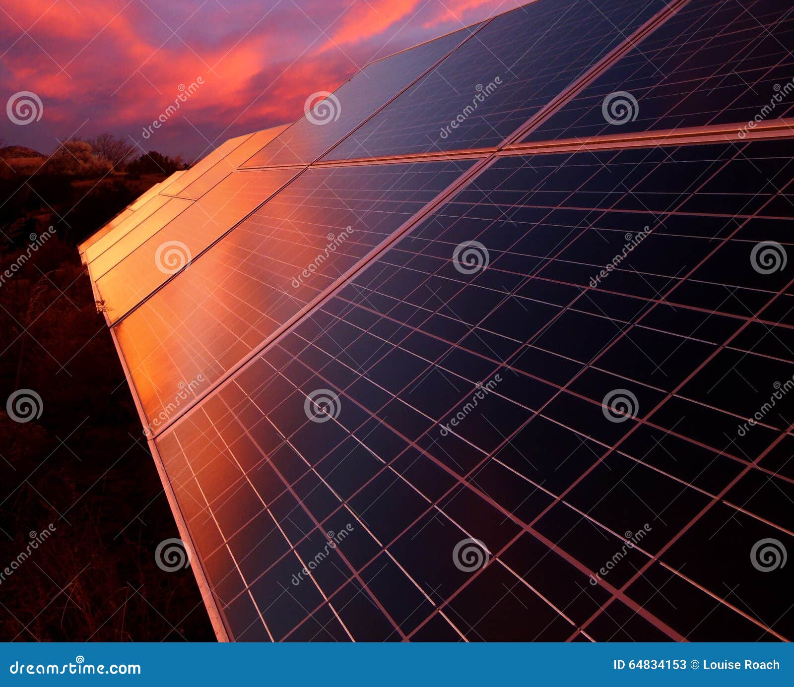 Sunset on Solar Panels stock image. Image of modern, outdoor - 64834153