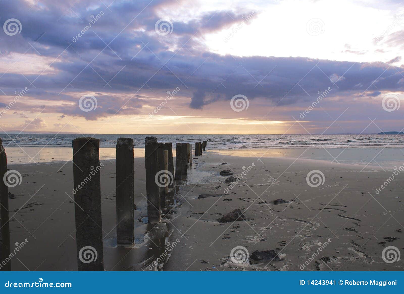 Somerset Beach by Sunset, England. Stock Image - Image of sand ...