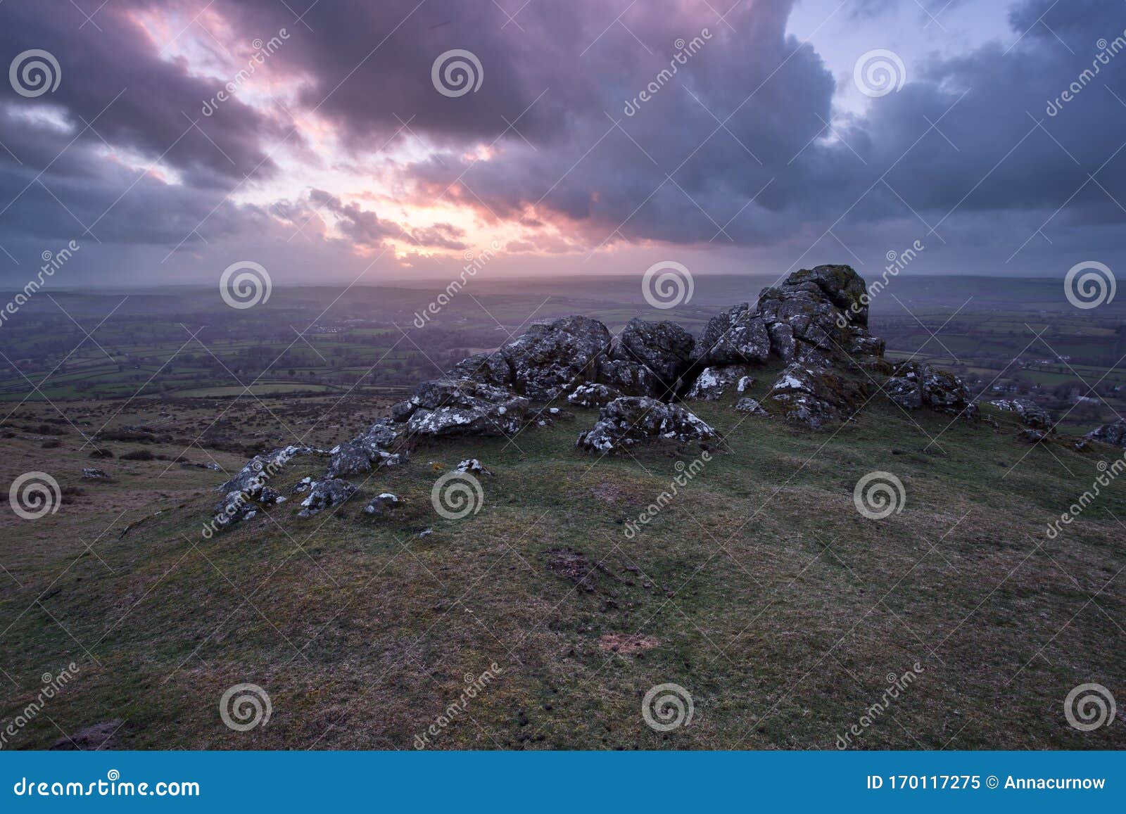 Sunset at Sourton Tor stock image. Image of heathland - 170117275