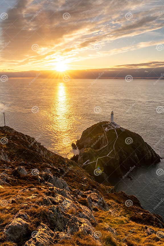 Sunset at South Stack Lighthouse Isle of Anglesey Stock Photo - Image ...