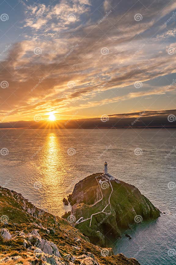 Sunset at South Stack Lighthouse Isle of Anglesey Stock Image - Image ...