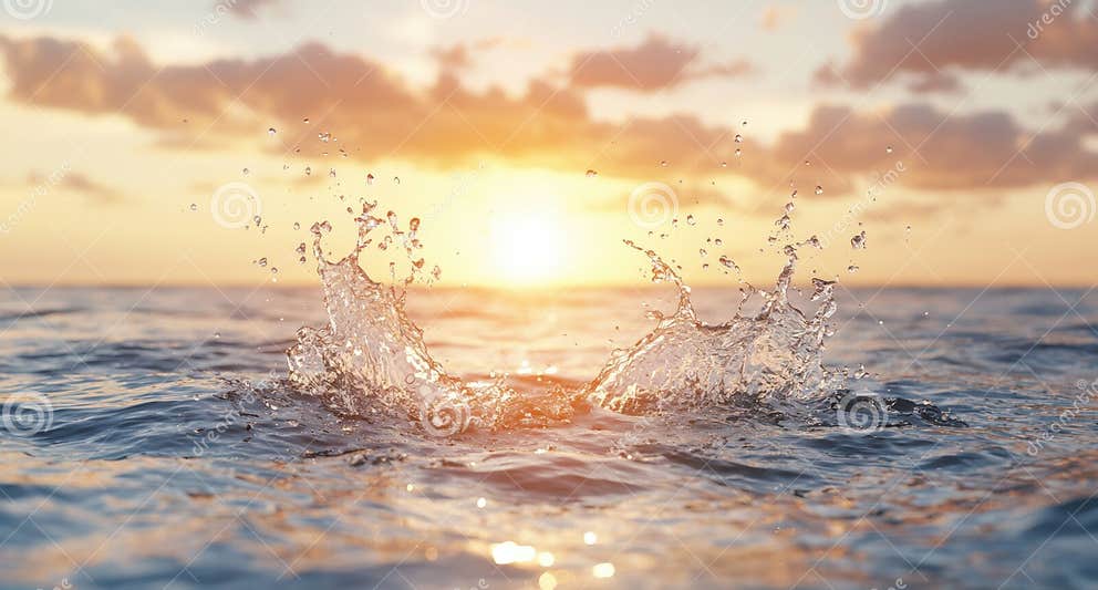Sunset splash in the ocean stock illustration. Illustration of ...