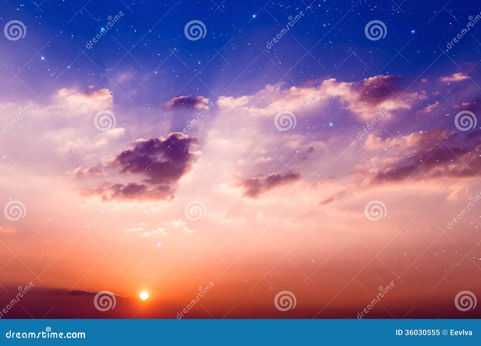 Sunset with stars. stock image. Image of beginning, abstract - 36030555