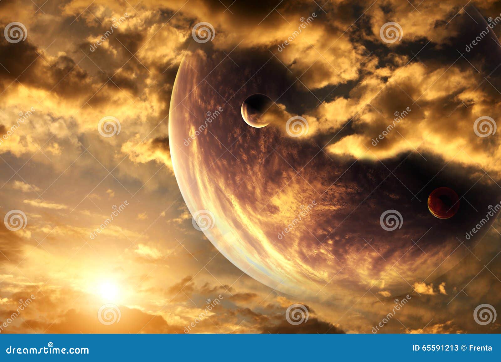 Sunset in Storm Sky and Alien Planet Stock Illustration - Illustration ...