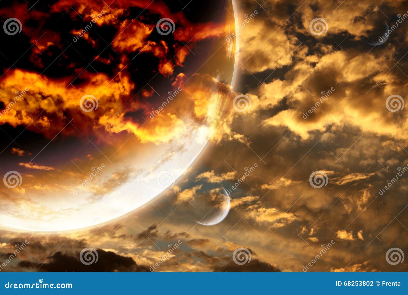 Sunset in Storm Sky and Alien Planet Stock Photo - Image of light ...