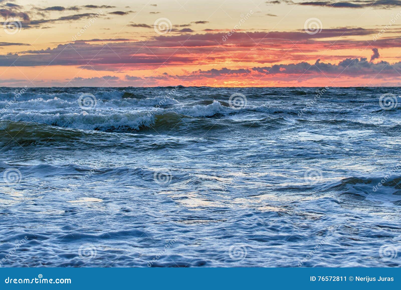 Sunset at the Stormy Sea stock image. Image of marine - 76572811
