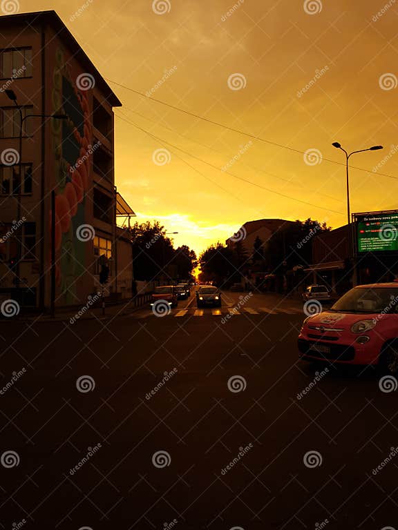 Sunset on the street editorial photo. Image of design - 215551521