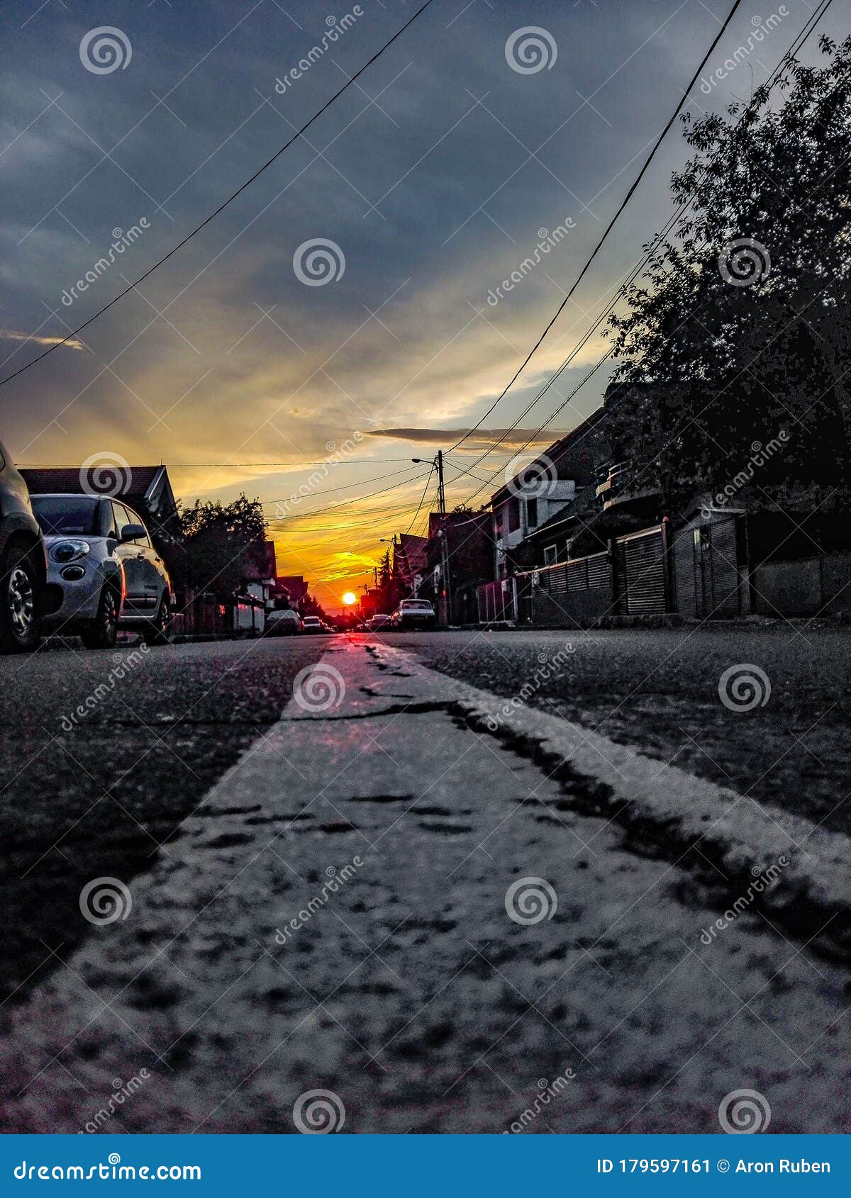 Sunset on street stock image. Image of sundown, sunset - 179597161