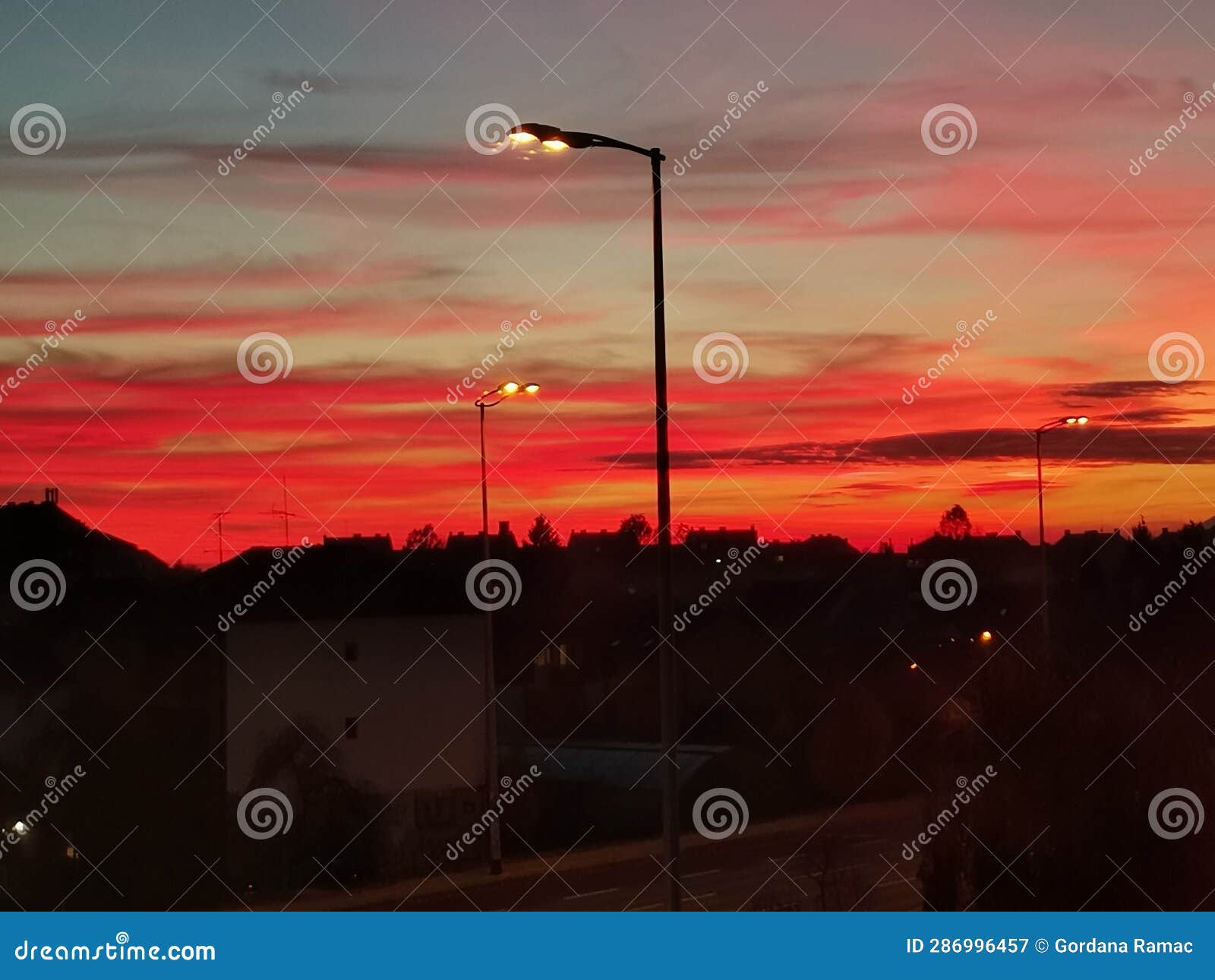 Sunset street light stock image. Image of street, sunset - 286996457