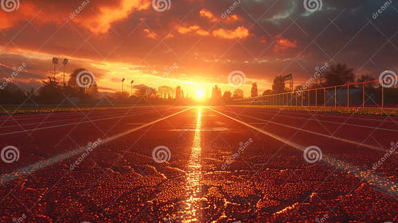 Sunset Stride: Serene AI-Generated Image of a Runner on a Track Stock ...