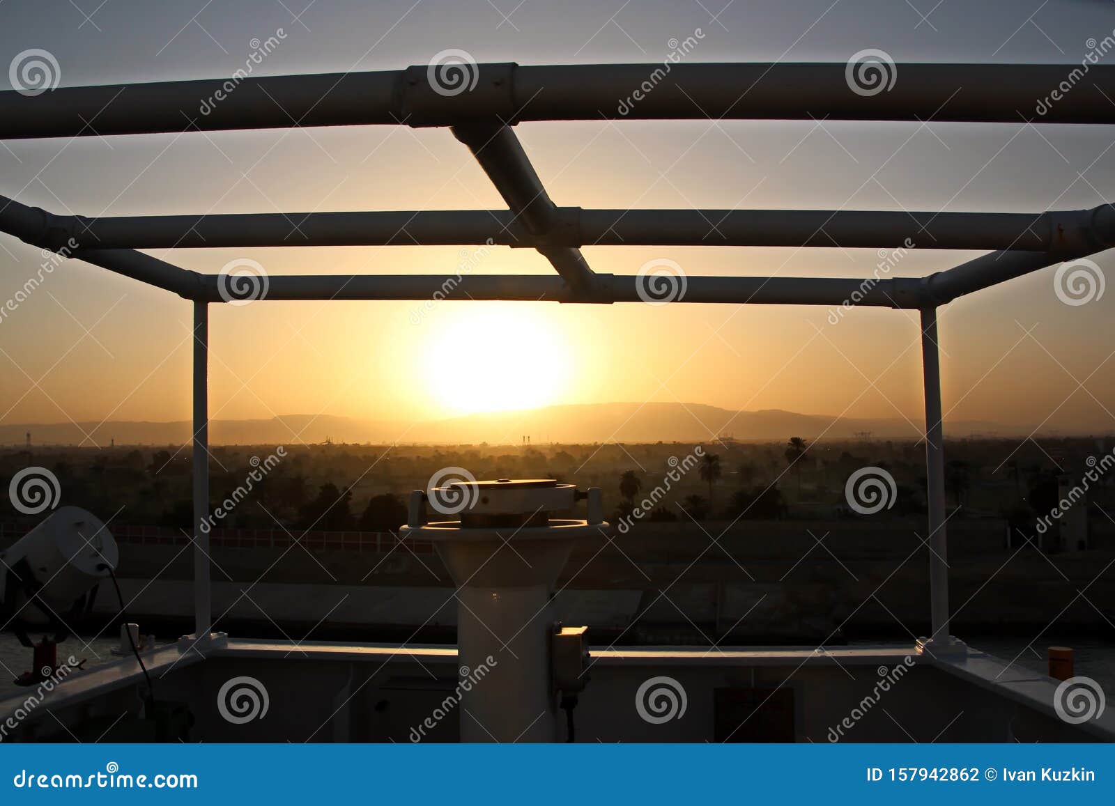 Sunset in Suez Canal & Suez Bay. Stock Photo - Image of monuments ...