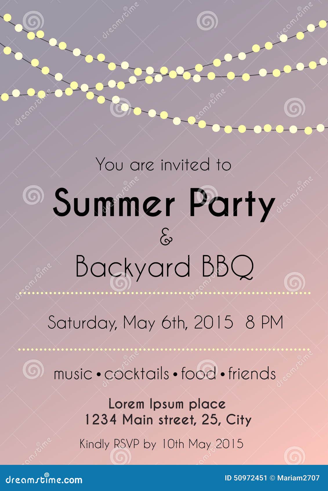 Sunset Summer Party Invitation Stock Vector - Illustration of birthday ...