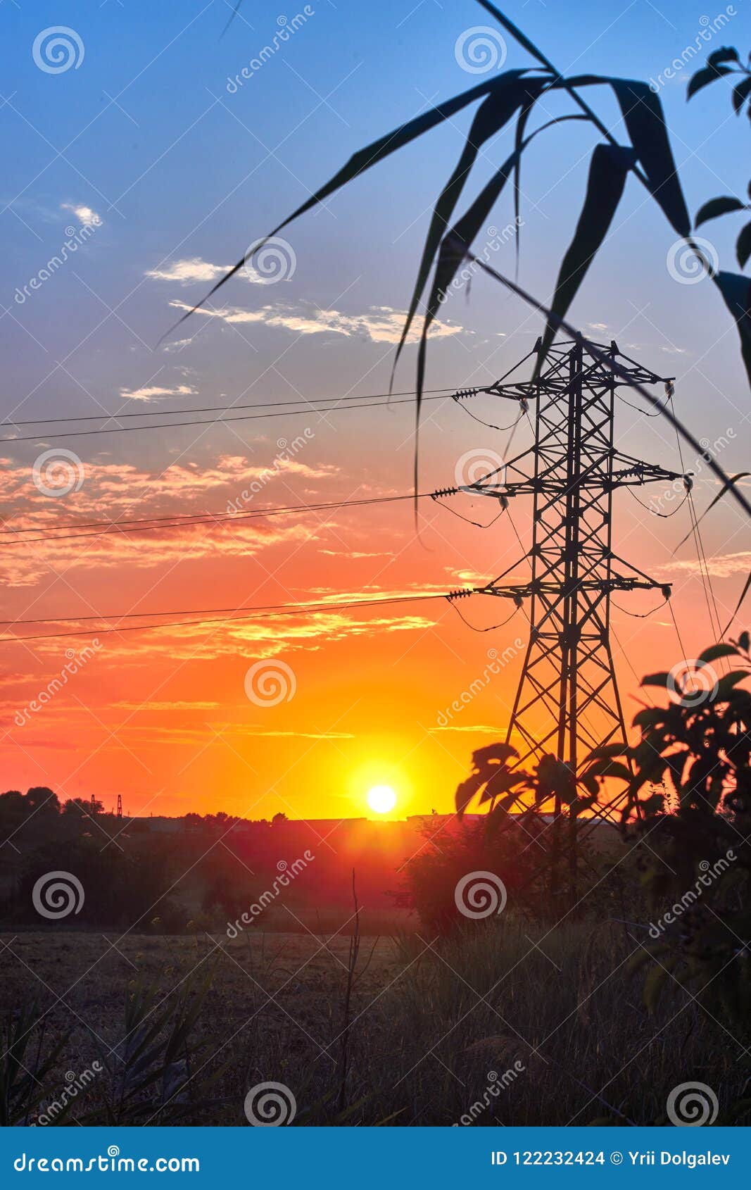 Sunset power line stock photo. Image of industry, construction - 122232424