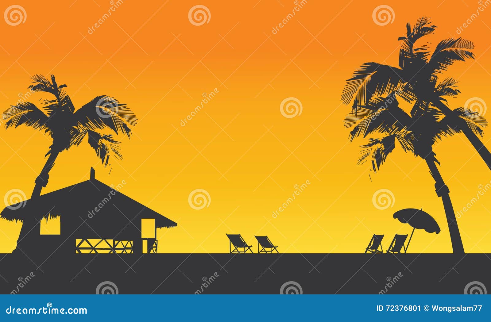 Sunset Summer Silhouette with Hut Stock Vector - Illustration of summer ...