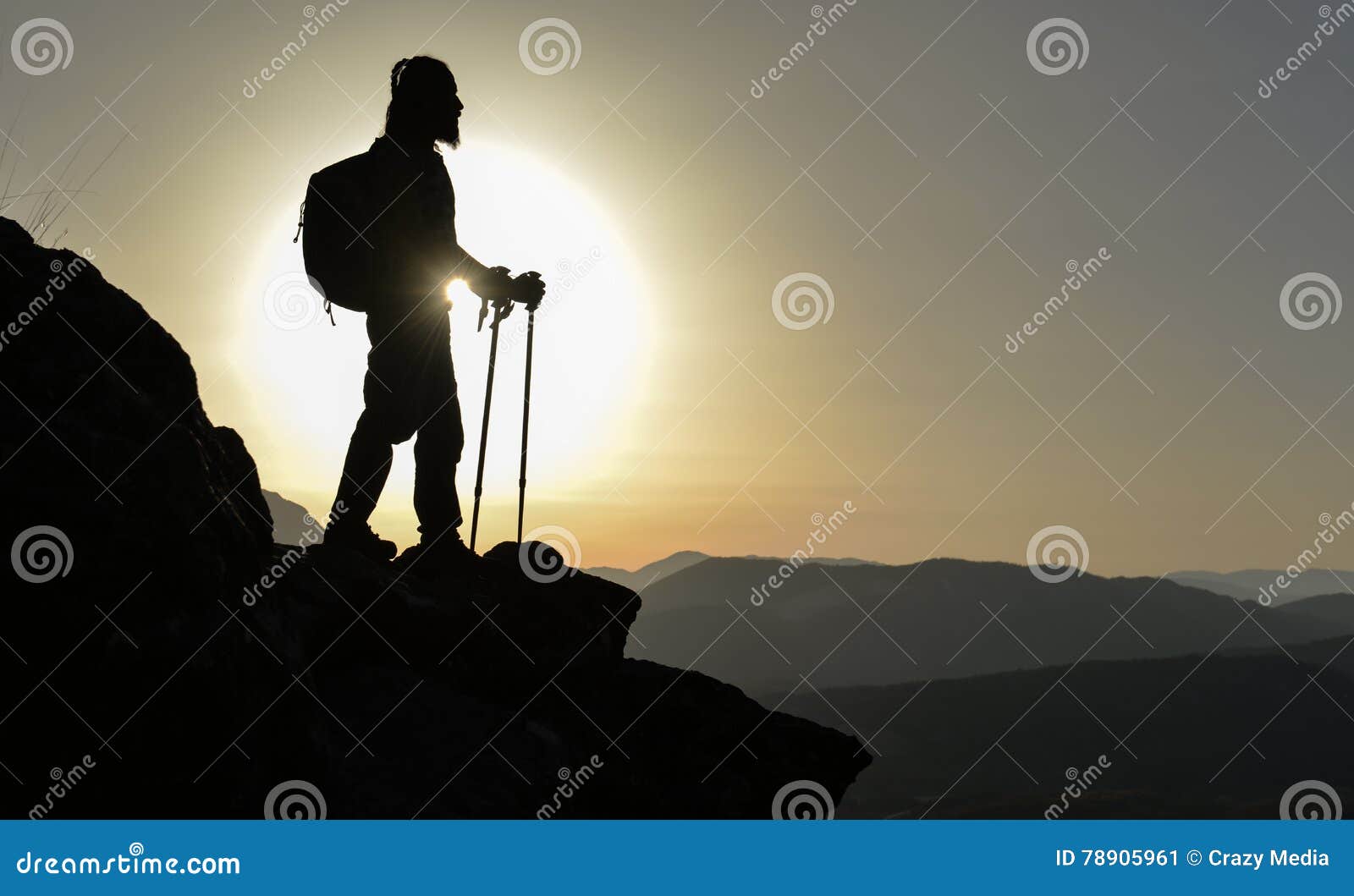 Sunset at the Summit of the Mountain&Climbers on Summit Stock Image ...