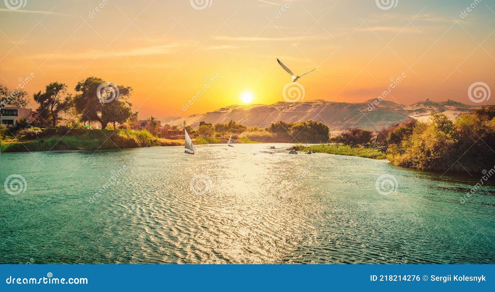 Sunset sun in Aswan stock photo. Image of travel, landscape - 218214276