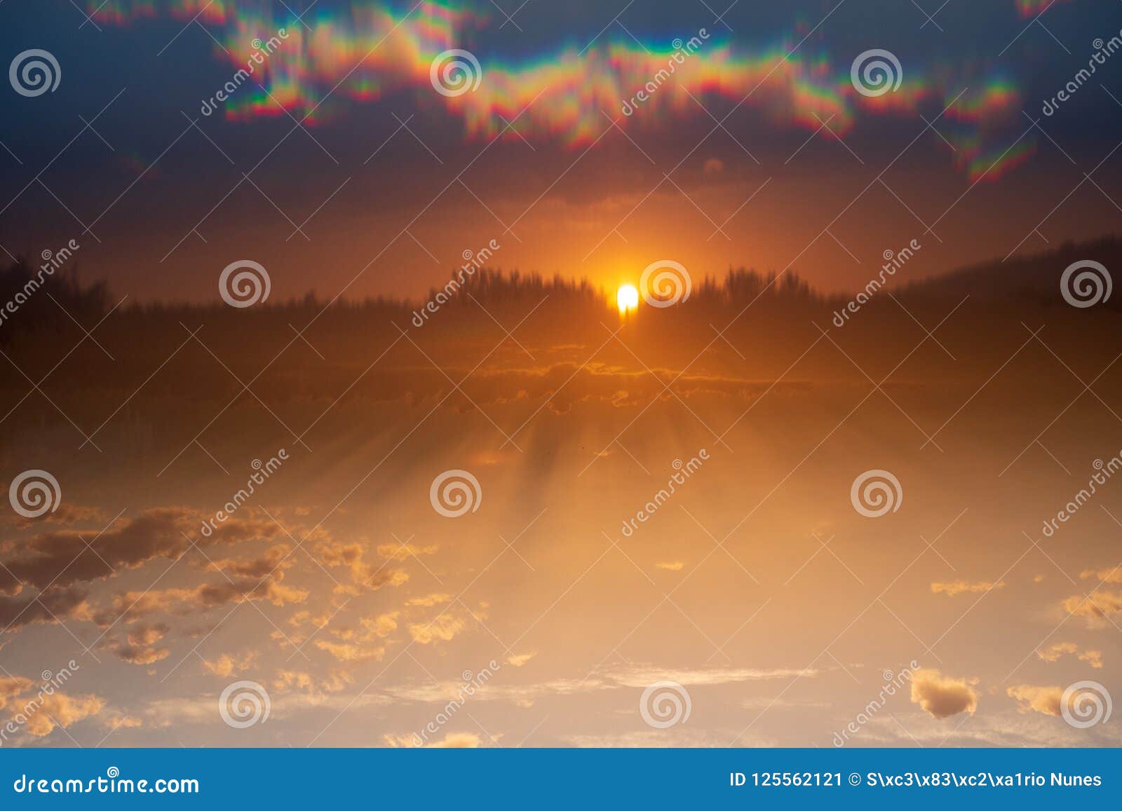 Sunset with Sun almost Hidden and Shadows on the Clouds and Blue Stock ...