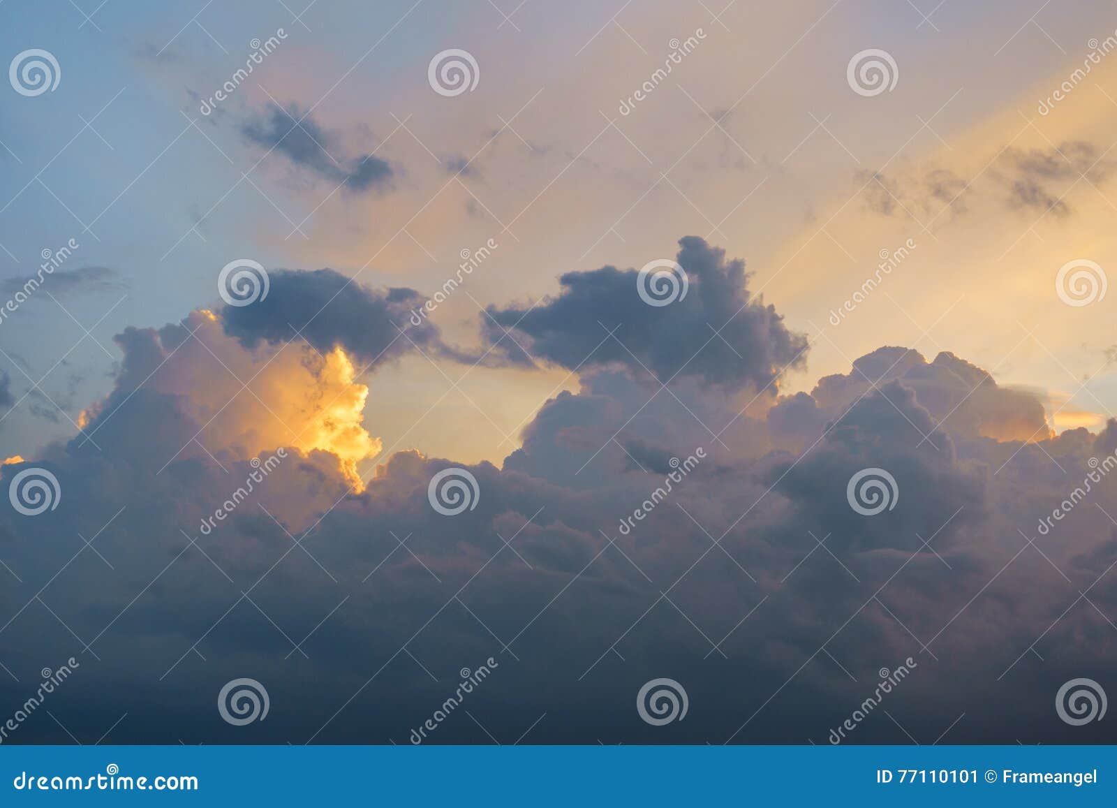 Sunset with Sun Rays and Big Cloud Background Stock Image - Image of ...