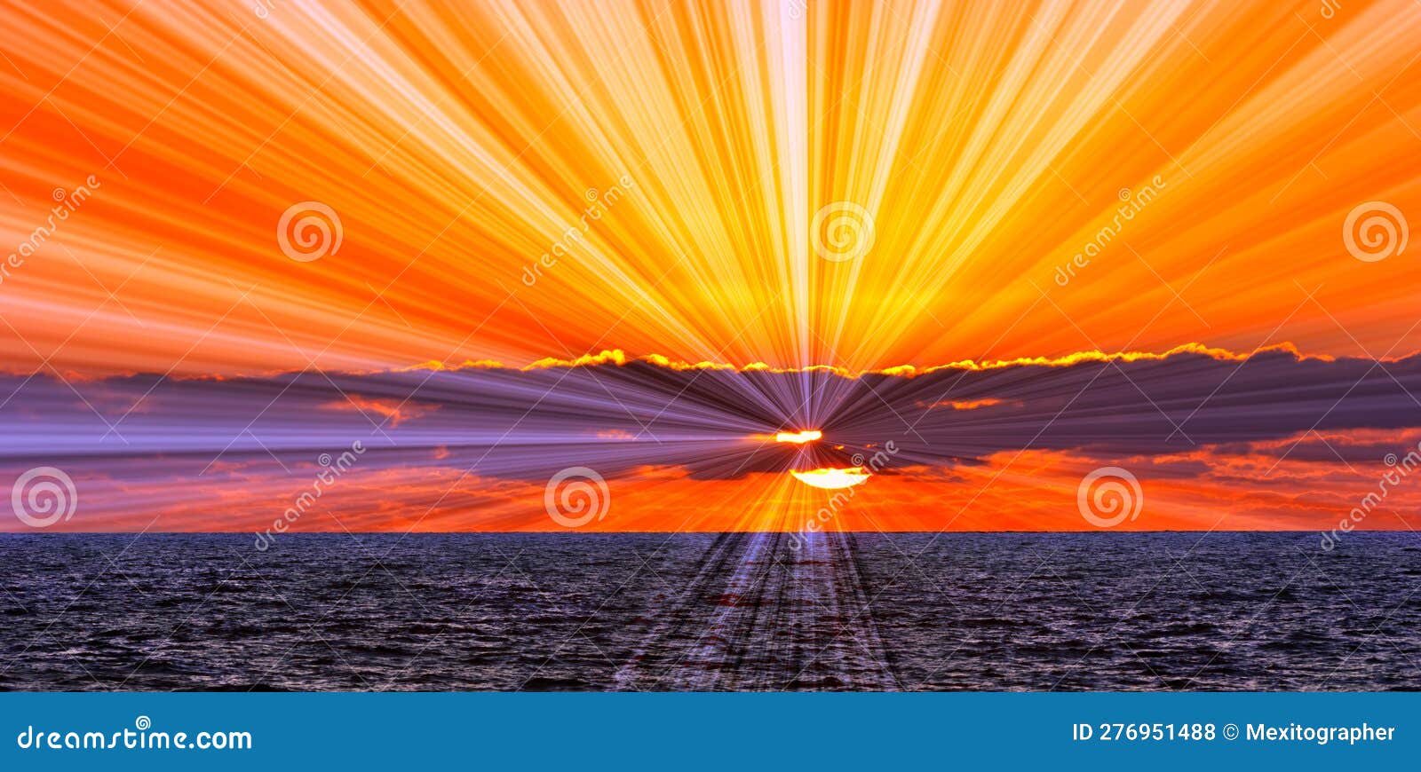 Sunset Sun Rays Ocean Inspirational Banner Stock Photo - Image of ...