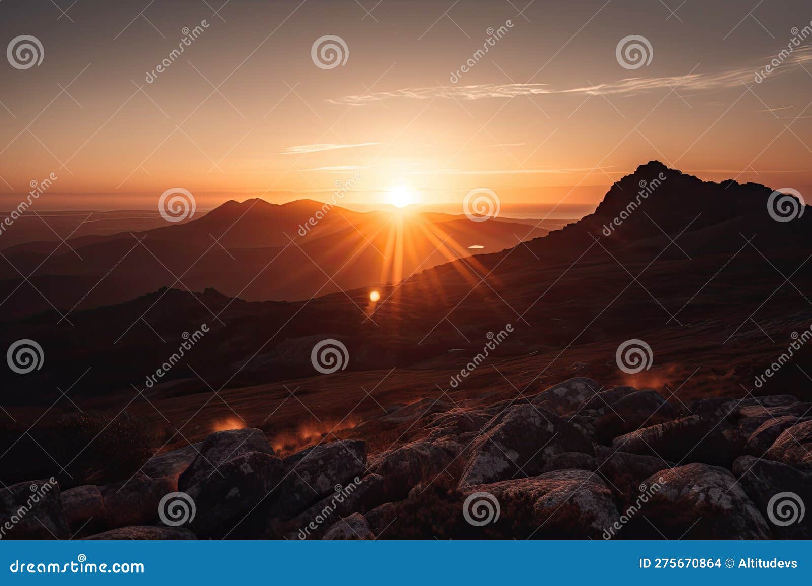 Sunset, with the Sun Setting Behind a Mountain Range, Bringing an End ...